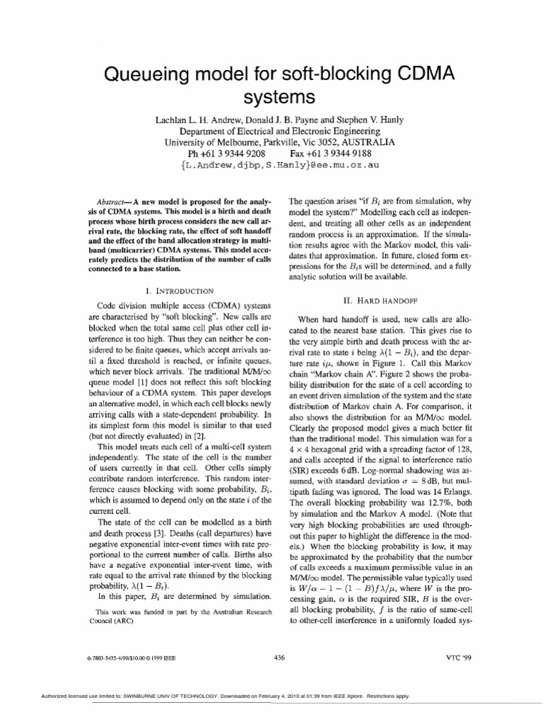 Queueing Model For Soft-Blocking Cdma Systems | PDF | Markov Chain | Probability