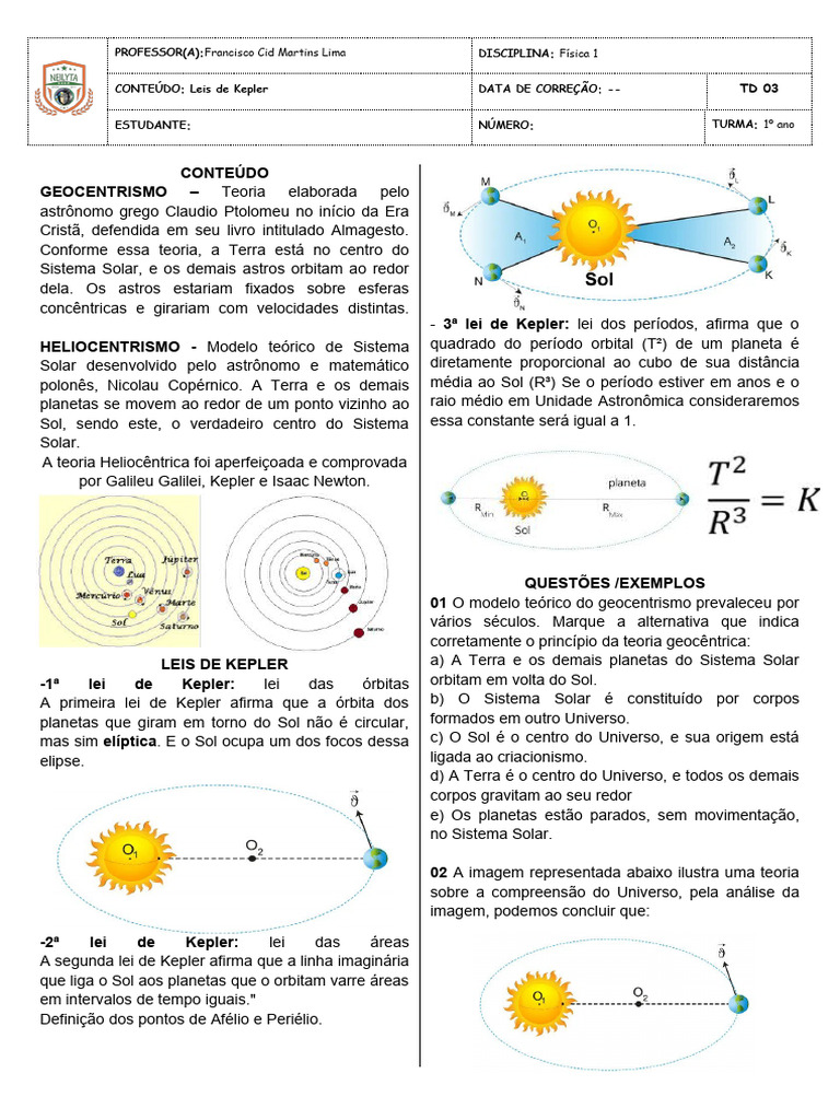 1ºs Anos-TD03 - Leis de Kepler | PDF | Órbita | Planetas