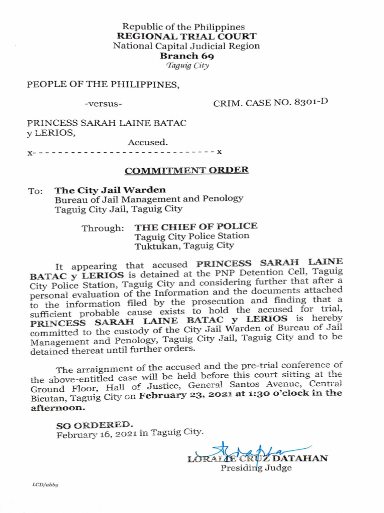 3 Commitment Orders PP Vs Princess Batac | PDF | Detention ...