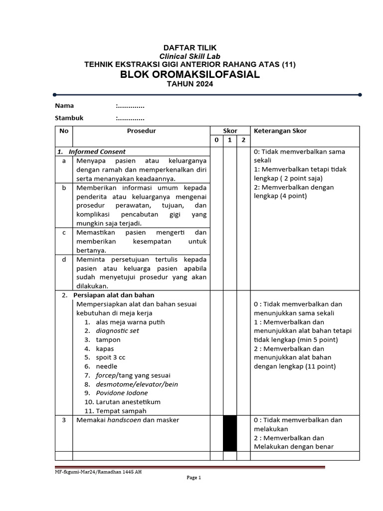Daftar Tilik Ekso Anterior RA 2024 | PDF | Sains & Matematika