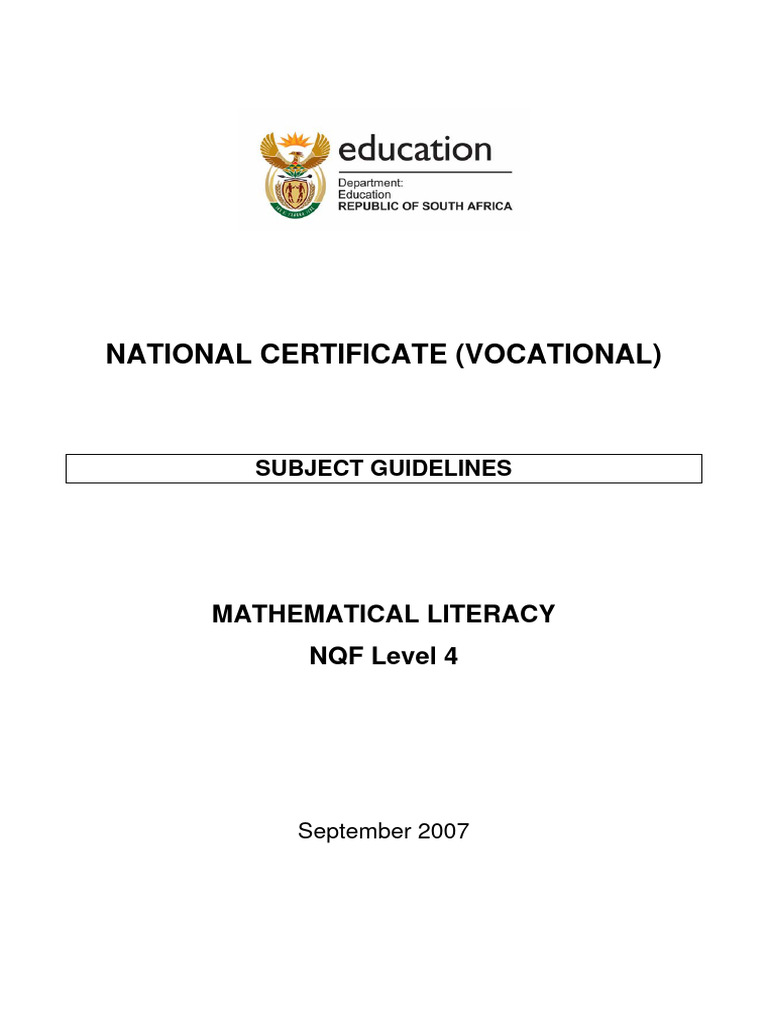 Subject Guidelines Maths Literacy L4.GSeditV2 | PDF | Expense ...