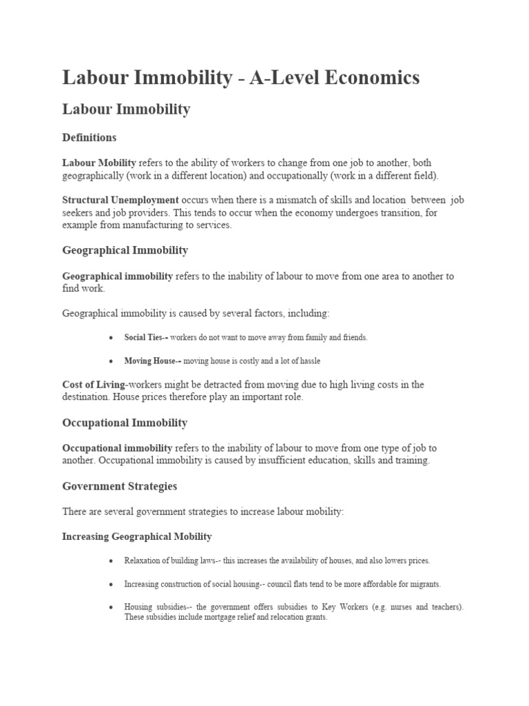 Labour Immobility | Download Free PDF | Labour Economics | Unemployment