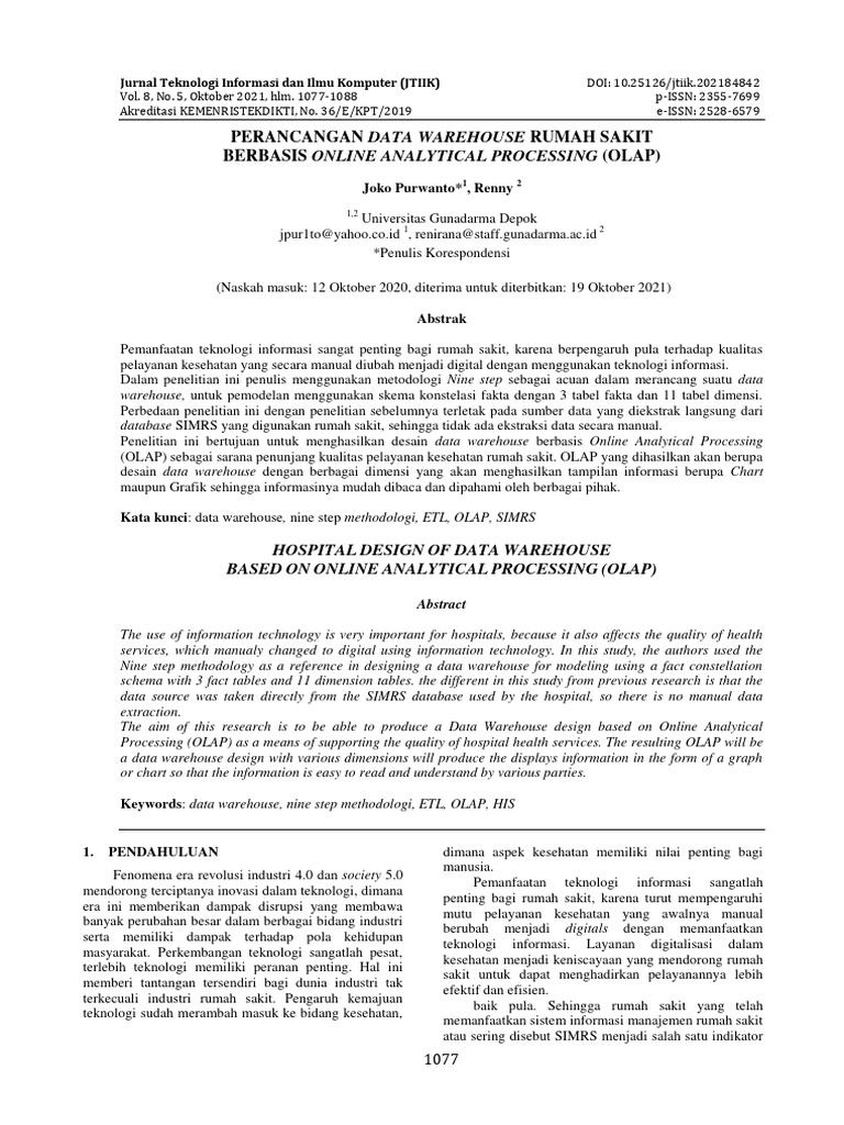 Perancangan Data Warehouse Rumah Sakit Berbasis On Pdf