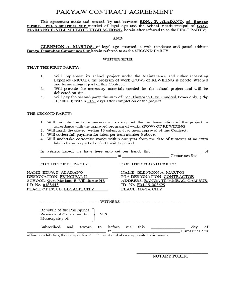 Pakyaw Contract Agreement 2021 1 | PDF | Business Law