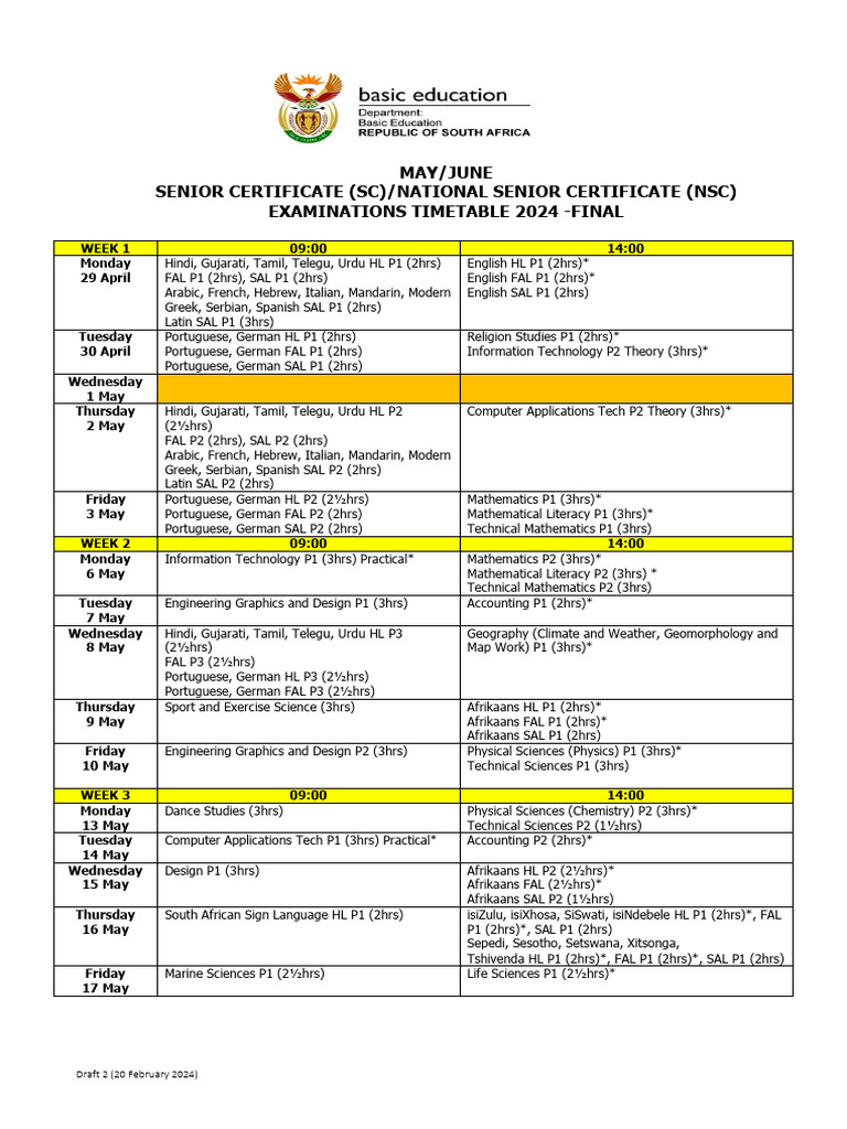 2024 Matric May/June Exam Timetable | PDF | Languages | Foreign ...