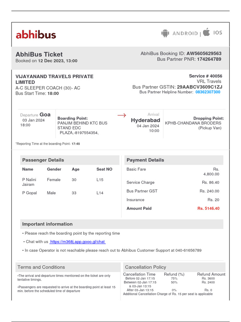 Goa To Hyd 03rd Jan 5 30 PM | PDF