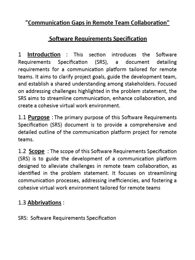 "Communication Gaps in Remote Team Collaboration" Software Requirements Specification | PDF ...