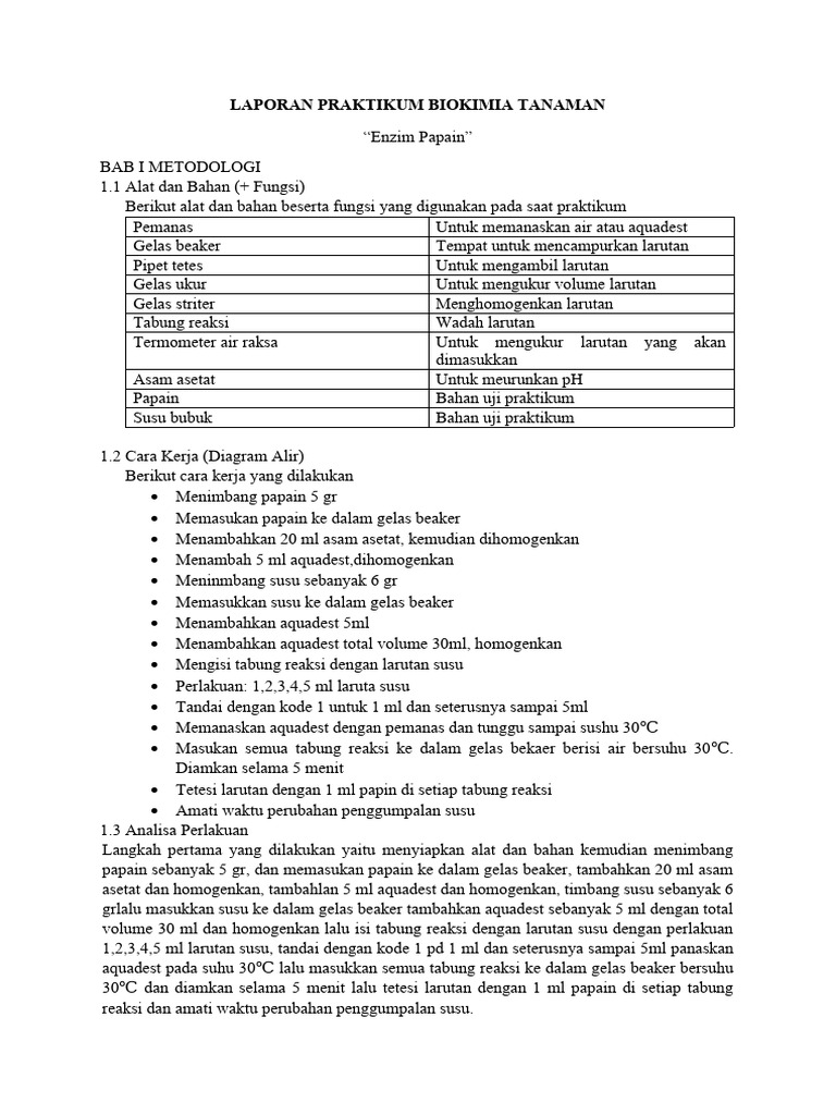 Laprak Biokim Enzim Papain | PDF