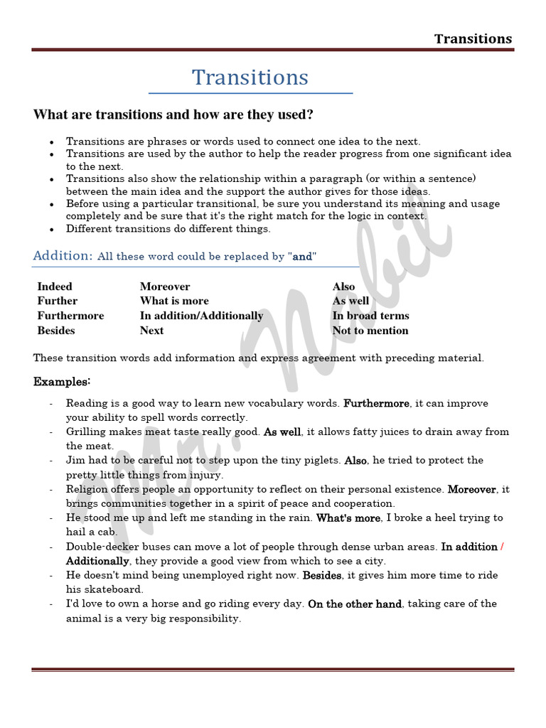 Transition Lesson | PDF | Organic Foods | Reinforcement