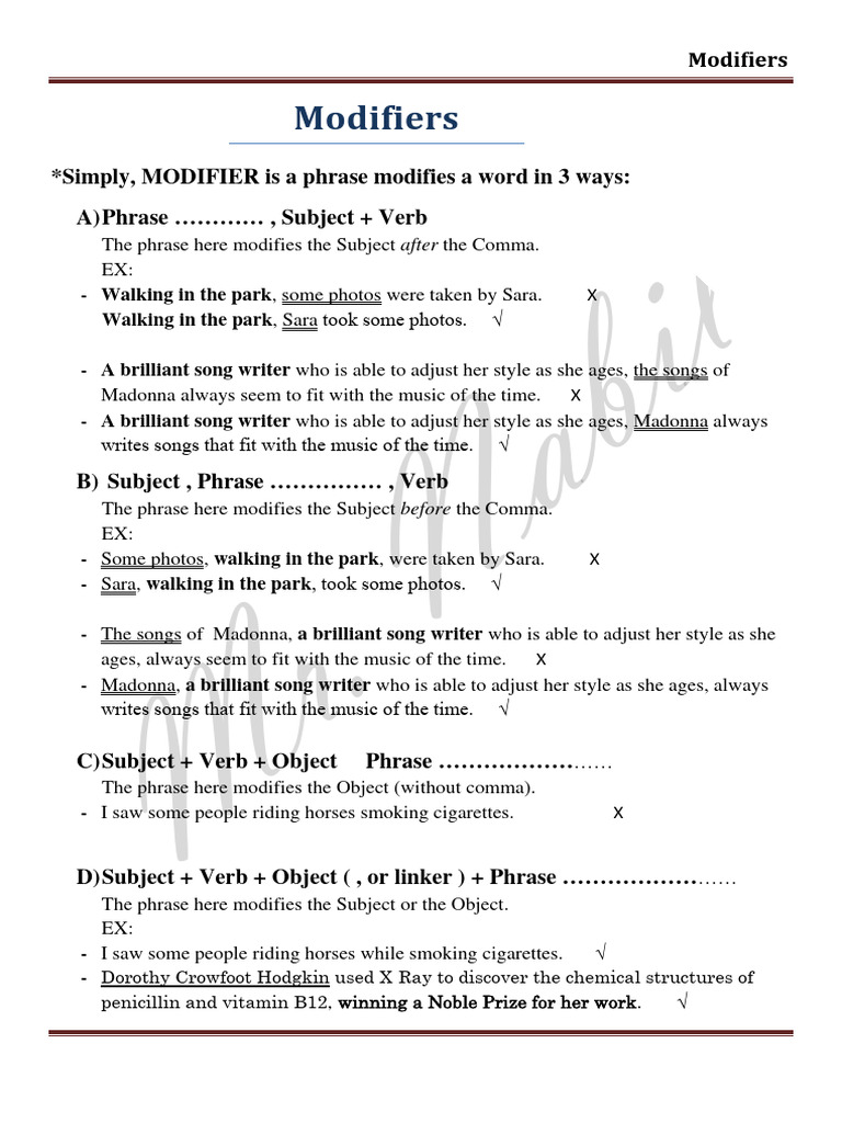 Modifiers Lesson | PDF