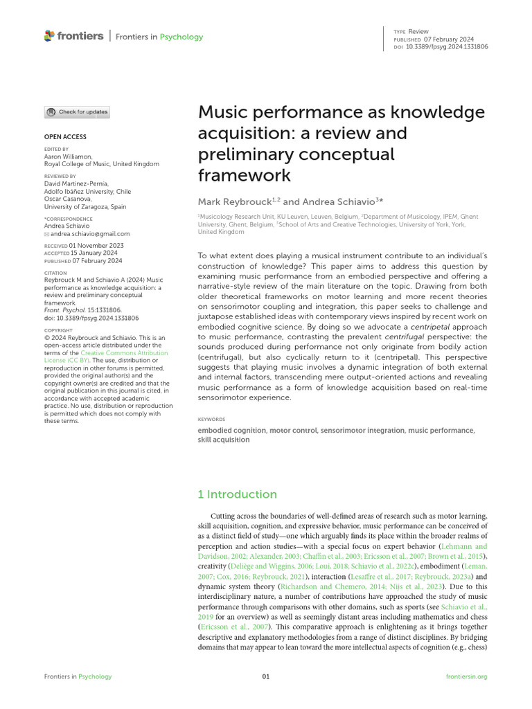 Music Performance As Knowledge Acquisition: A Review and Preliminary Conceptual Framework | PDF ...