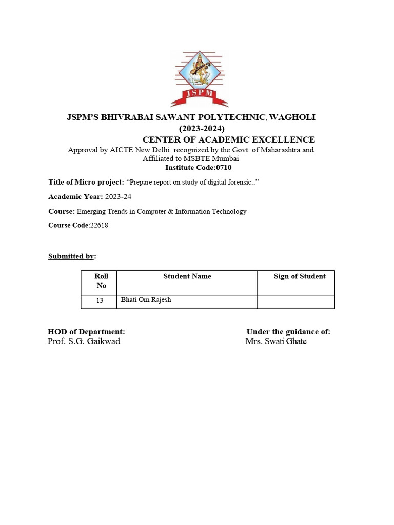 ETI Micro Project Om | PDF | Computer Forensics | Digital Forensics