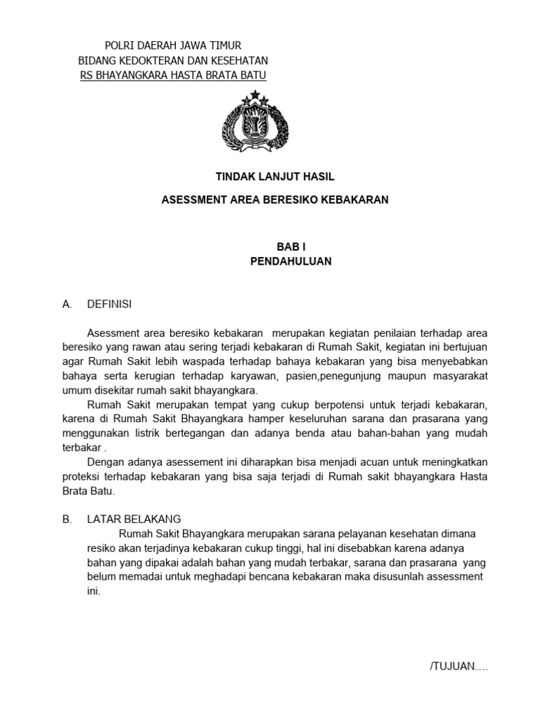 Asesmen Risiko Kebakaran RS Bhayangkara | PDF