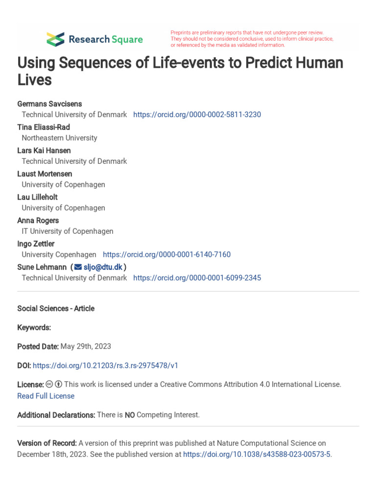 Using Sequences of Life Events To Predict Human Lives | PDF