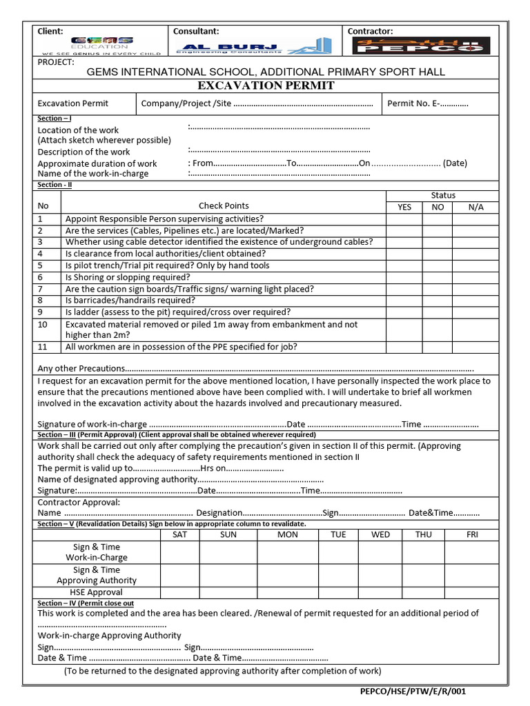 Excavation Permit - PBC 78 | PDF | Safety