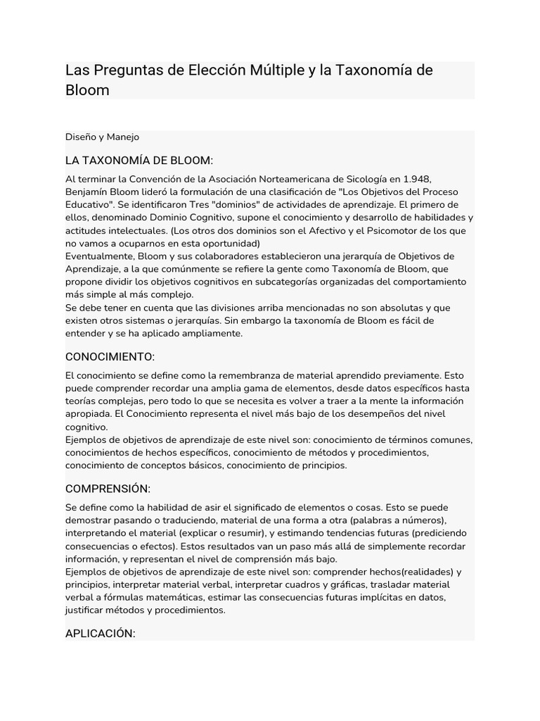 Las Preguntas de Elección Múltiple y La Taxonomía de Bloom | Descargar ...
