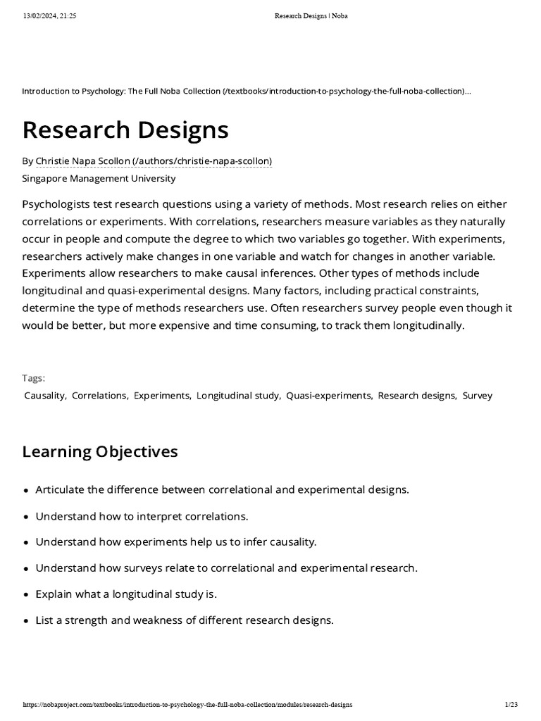 Research Designs - Noba | PDF | Experiment | Methodology