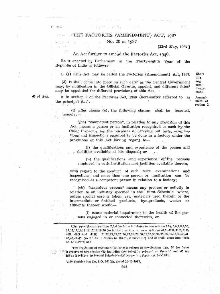 T H E Factories (Amendment) Act,: An Act Further To Amend The Factories ...