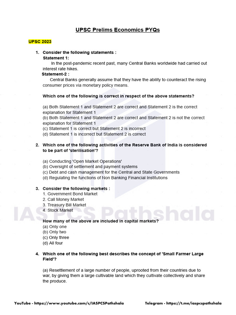 UPSC ECONOMY PYQ - IAS PCS Pathshala | PDF | Finance & Money Management