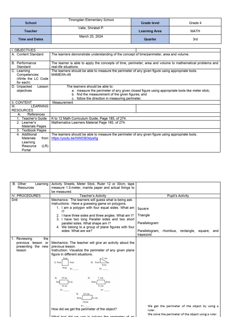 School | PDF | Shape | Length