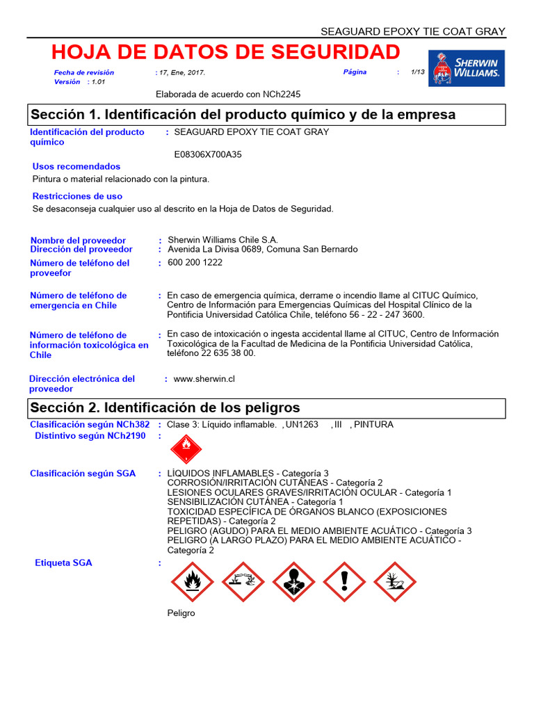 MSDS Seaguard Tie Coat 306 | PDF | Agua | Toxicología
