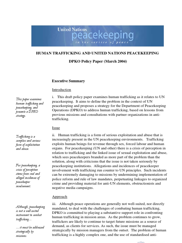 U.N Human Trafficking Policy | PDF | Human Trafficking | Peacekeeping
