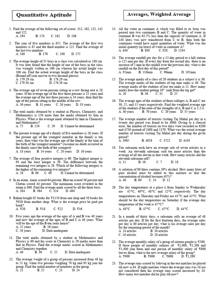 Averages and Weighted Averages Guide | PDF | Ratio | Concentration