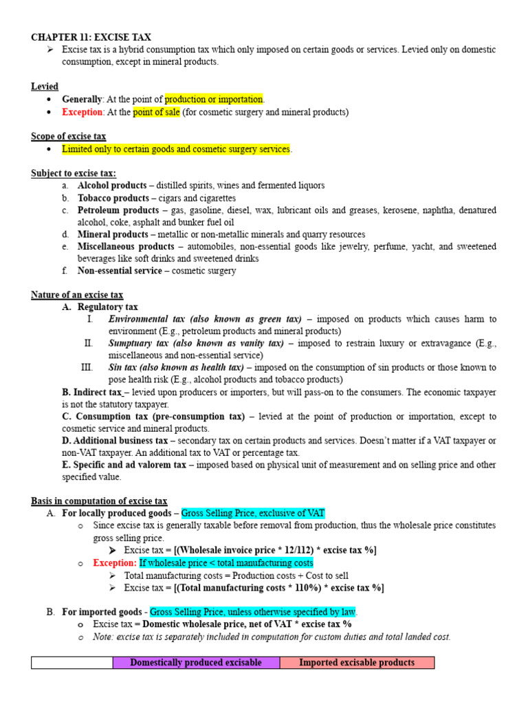Chapter 11 - Excise Tax | Download Free PDF | Excise | Taxation
