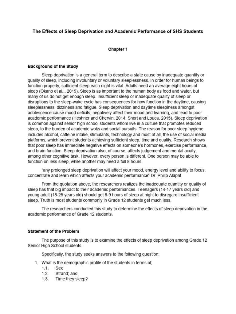 The Effects of Sleep Deprivation On Grade 12 Students Academic ...