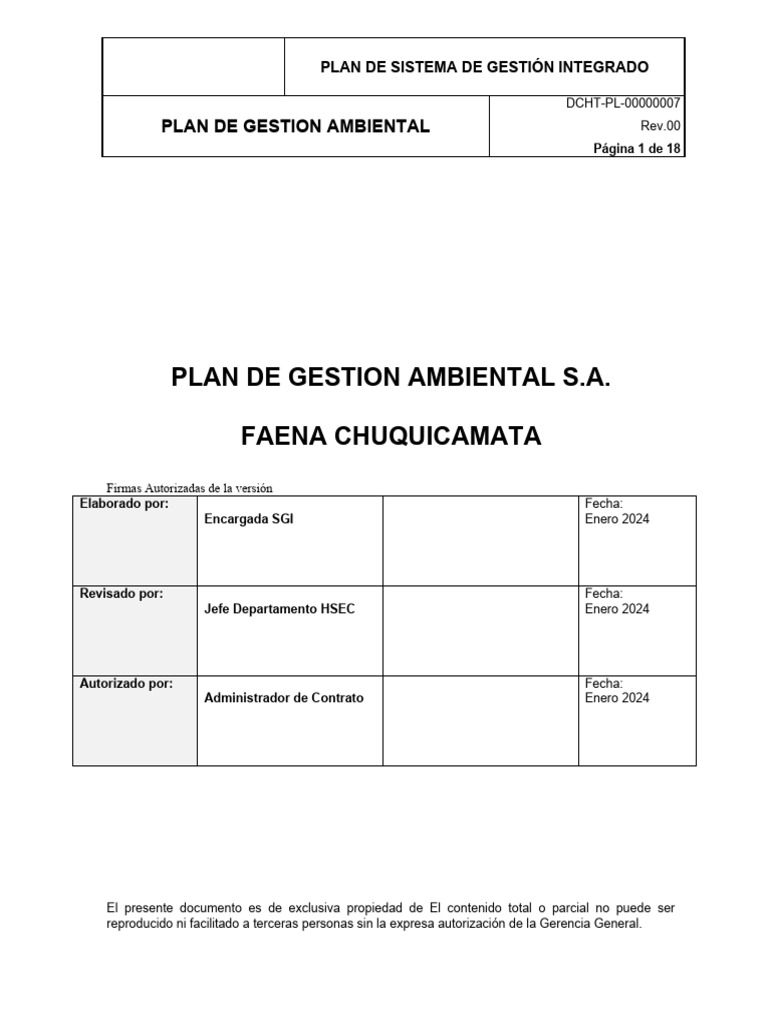 Plan de Gestion Ambiental Rev 2024 - 2 | PDF | Entorno natural ...
