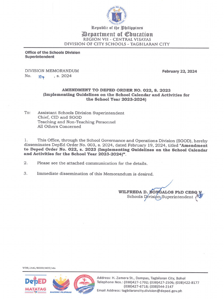 DM NO. 107 S. 2024 AMENDMENT TO DEPED ORDER NO. 022 S. 2023 IMPLEMENTING GUIDELINES ON THE ...