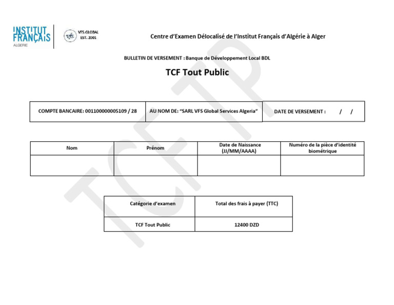 Bordereau de Paiement TCF TP | PDF