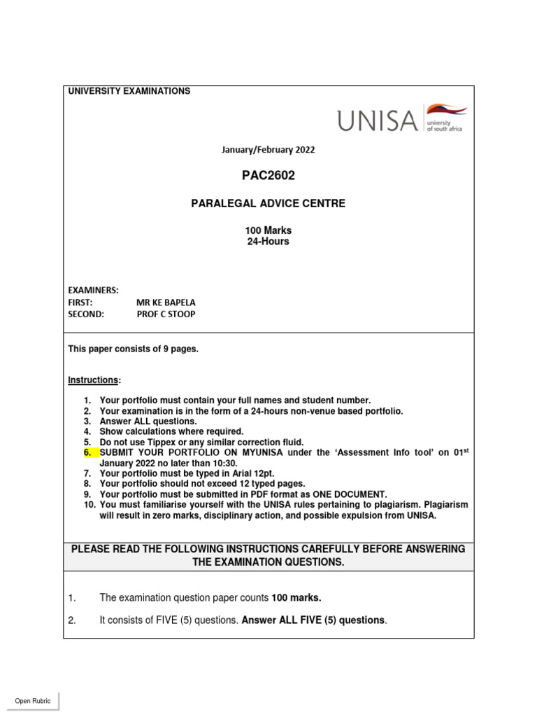UNISA PAC2602 Exam Instructions 2022 | PDF | Quotation Mark | Nonprofit ...