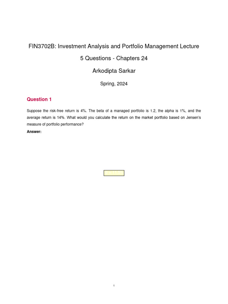 Investment Analysis and Portfolio Management: Practice 5 | PDF | Sharpe Ratio | Beta (Finance)