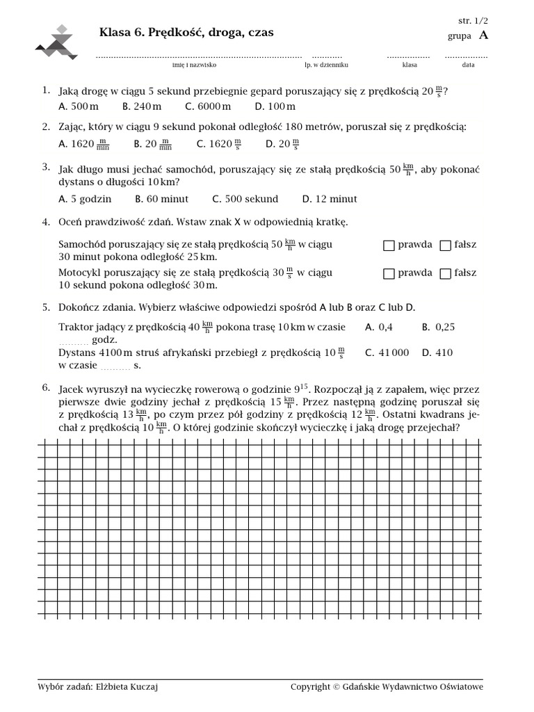 Prędkość, Droga, Czas - Zadania | PDF