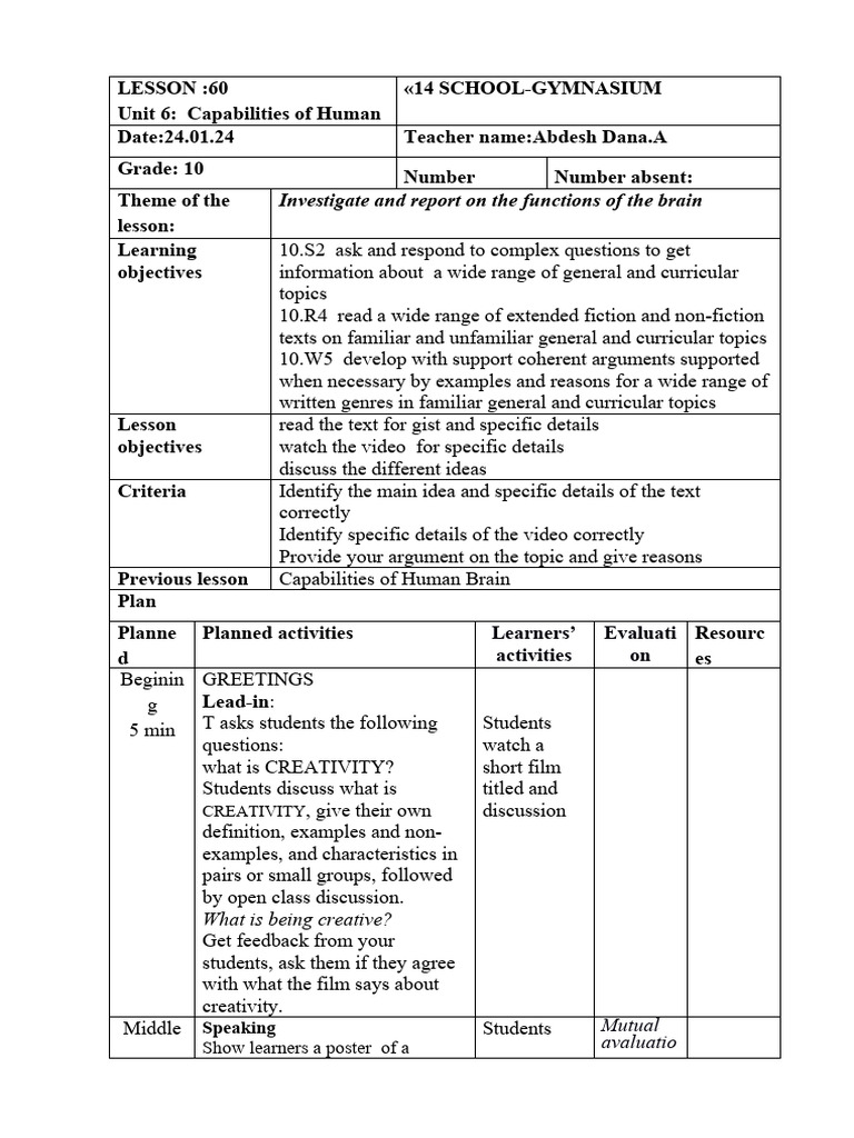 Lesson 60 | PDF | Cognition | Neuroscience