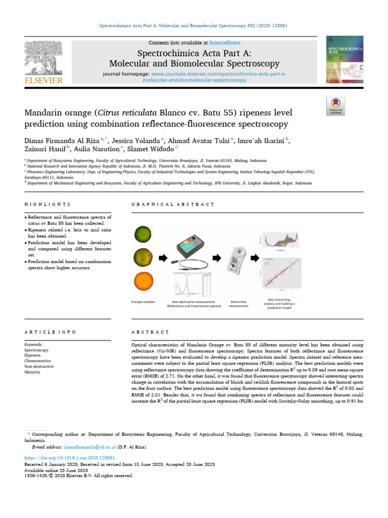 Mandarin Ripeness Prediction via Spectroscopy | PDF | Emission Spectrum | Fluorescence Spectroscopy