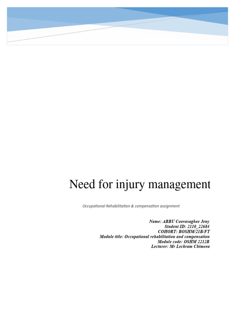 Injury Management Assignment | PDF | Employment | Health Professional