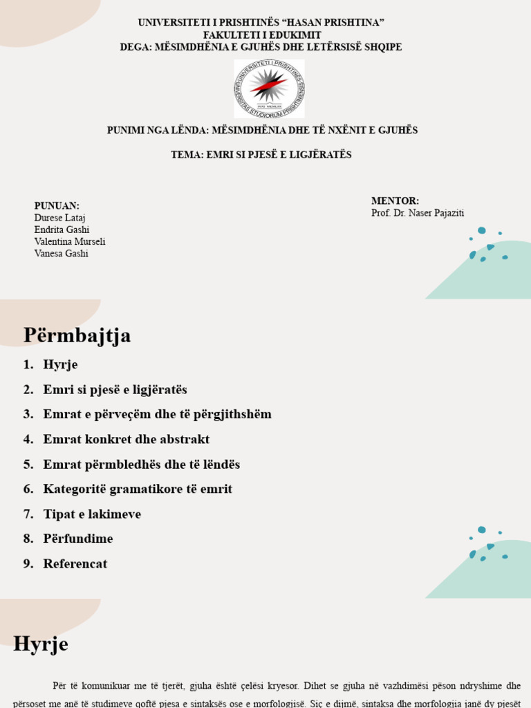 Emri Si Pjese e Ligjerates | PDF