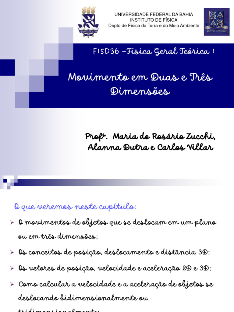 Aula4 - Cinemática - 2D 2023 S | PDF | Trajetória | Cinemática