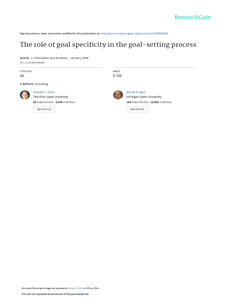 Goal Specificity's Impact on Performance | PDF | Goal | Sensitivity And ...