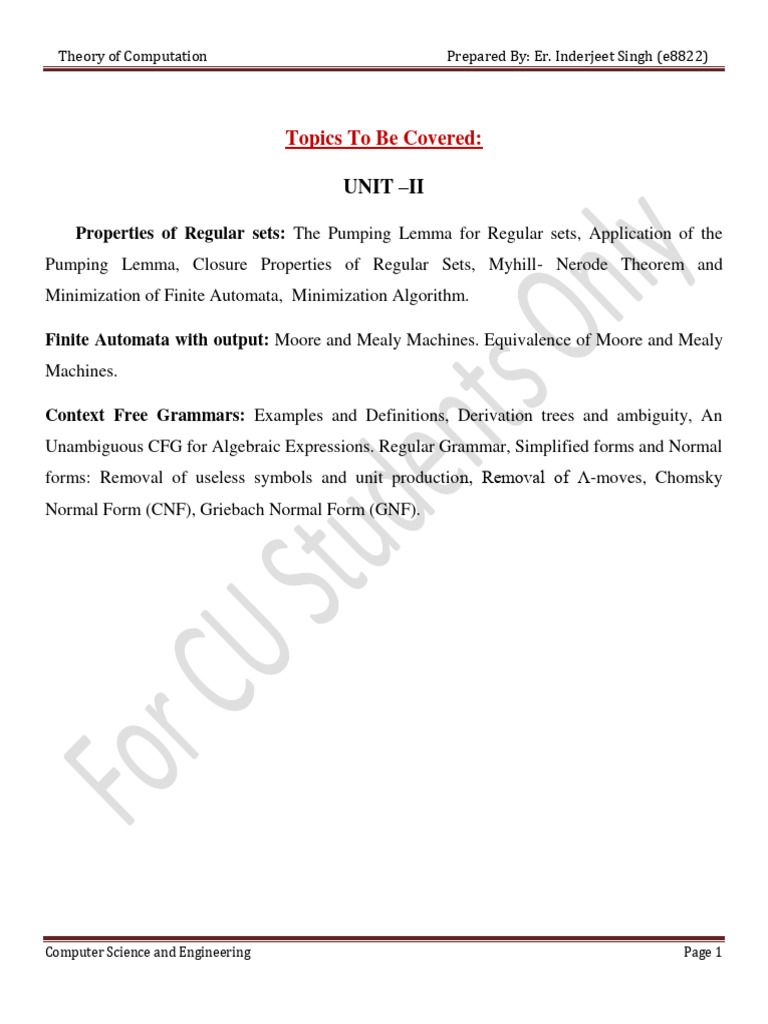Unit 2 Toc Notes By Inderjeet Singh Pdf Theory Of Computation Linguistics
