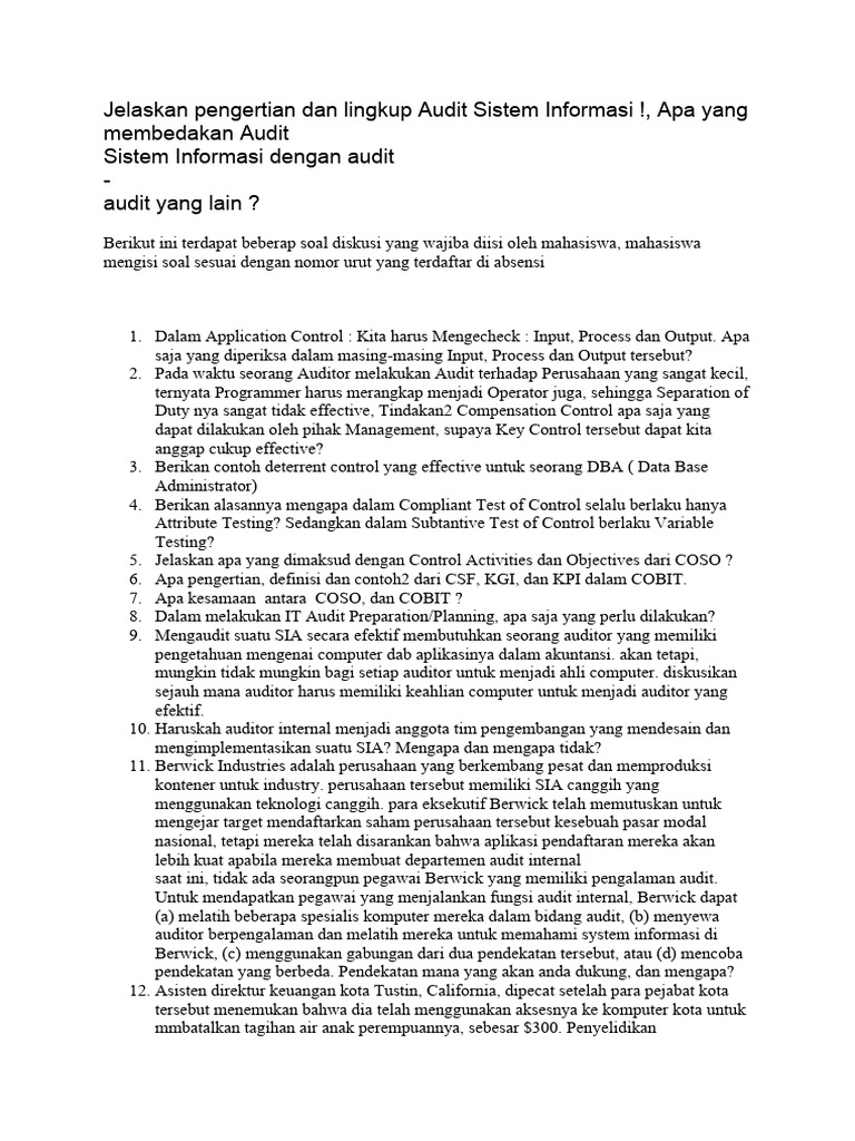 Soal E-Learning Audit Sistem | PDF