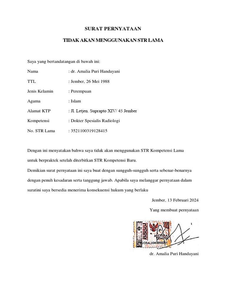 Surat Pernyataan STR | PDF