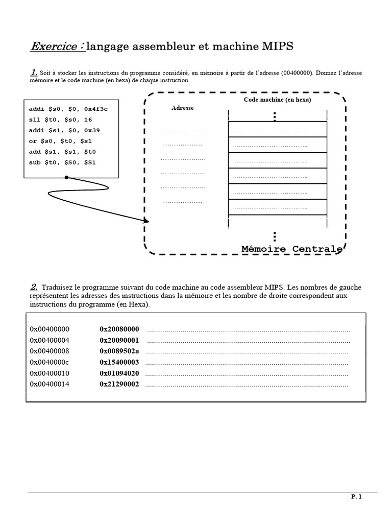 Exercice sur le langage MIPS et code machine | PDF | Processeur | Notation