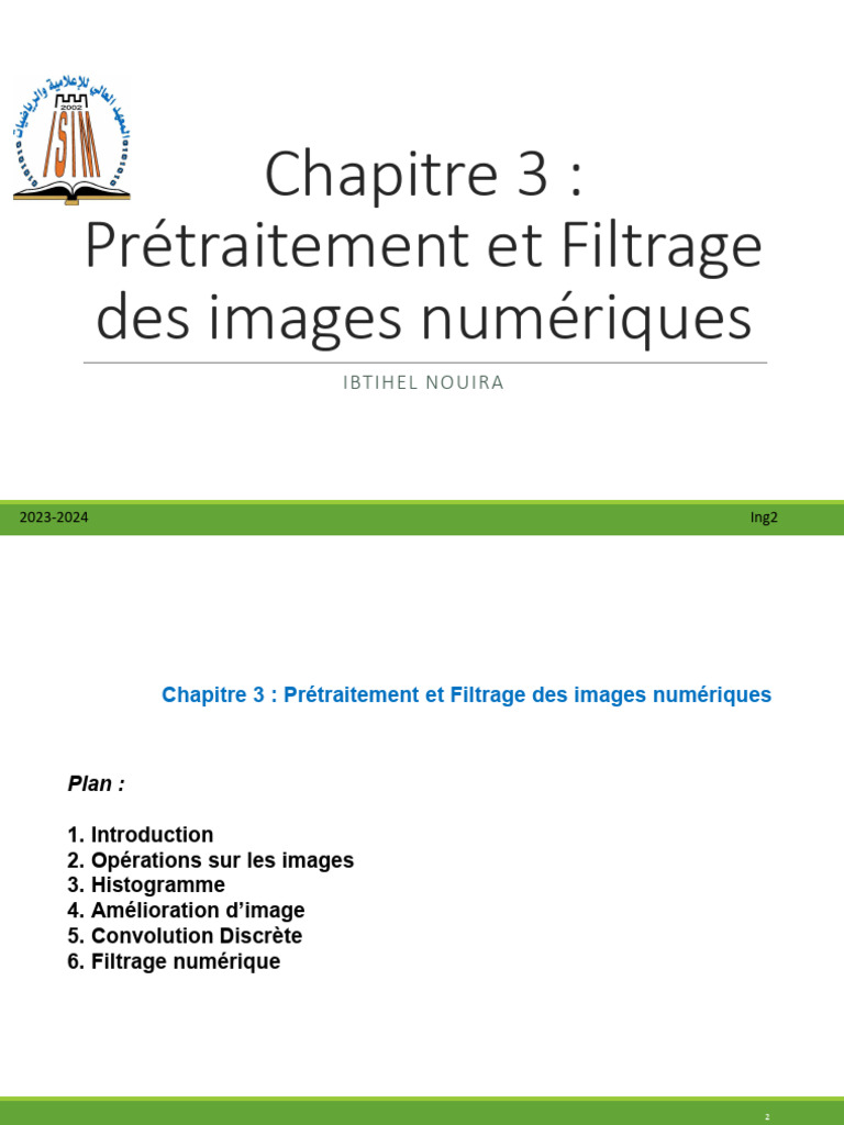 Prétraitement et Filtrage d'Images Numériques | PDF