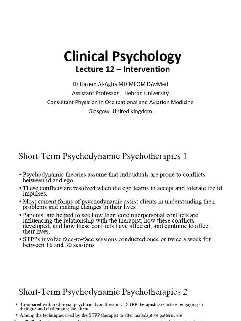 Clinical Psychology Lecture 12 | PDF | Psychotherapy | Cognitive ...