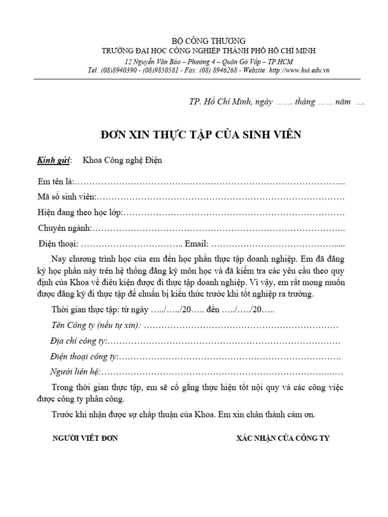 Mau Don Xin Thuc Tap | PDF