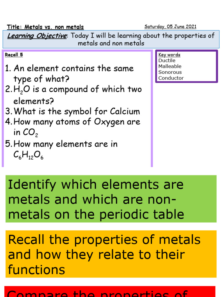 JSA- Metals vs Non Metals | PDF