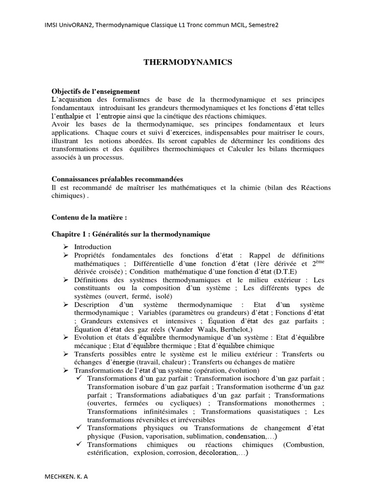 Thermodynamics L1 Chap1 | PDF | Teaching Methods & Materials